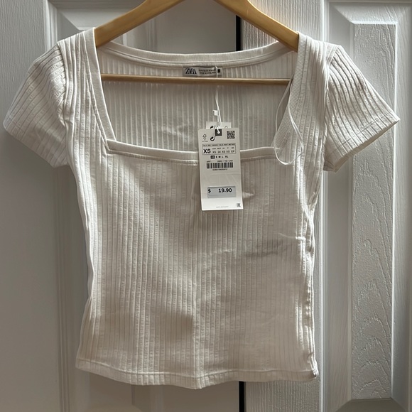 Zara | Tops | Zara Square Neck Ribbed White Crop Top Size Xs Nwt | Poshmark